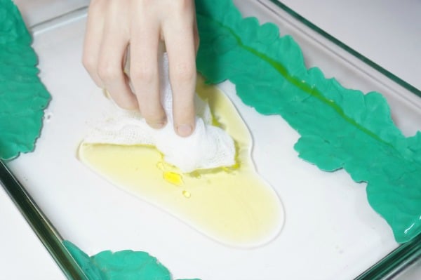 Hands On Oil Spill Clean Up Science Experiment for Kids