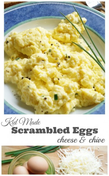 Super Simple Kid Made Cheesy Chive Scrambled Eggs
