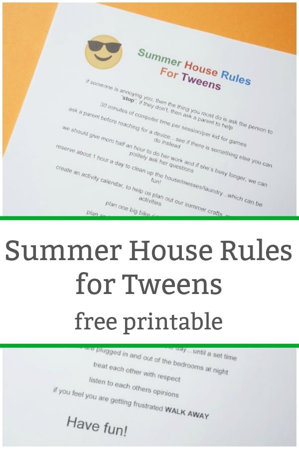 Creating Summer House Rules For Tweens A Free Printable