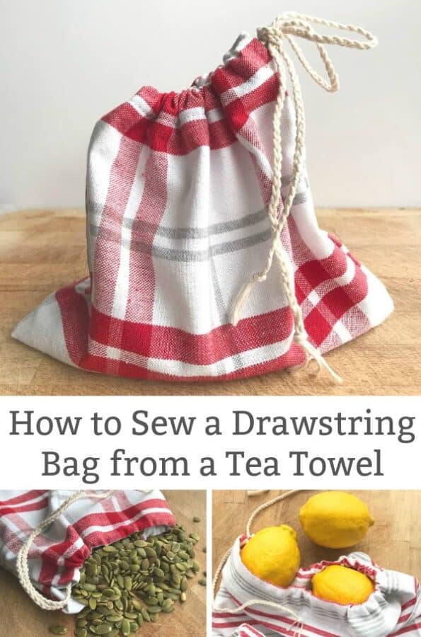 How to Sew A Drawstring Bag from a Tea Towel