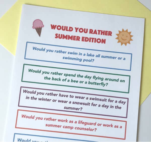 Summer Would You Rather Questions for Kids