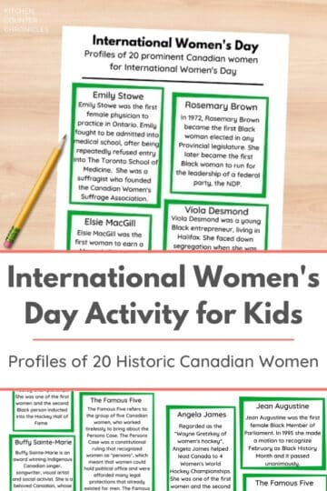 International Women's Day Activity - 20 Historic Canadian Women
