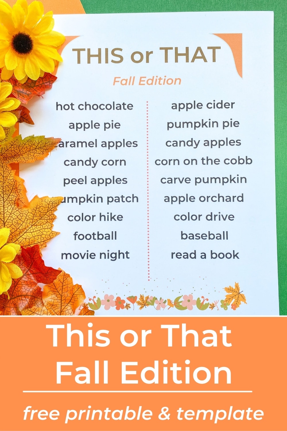 Fun This or That Fall Edition Printable or Instagram Template