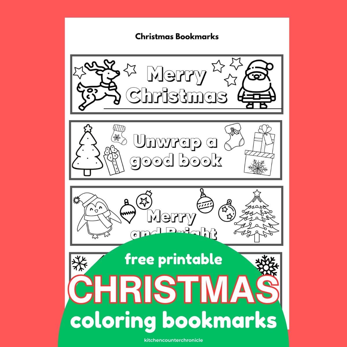 Cute Printable Christmas Bookmarks to Color for Kids