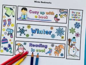 Winter Printable Bookmarks to Colour