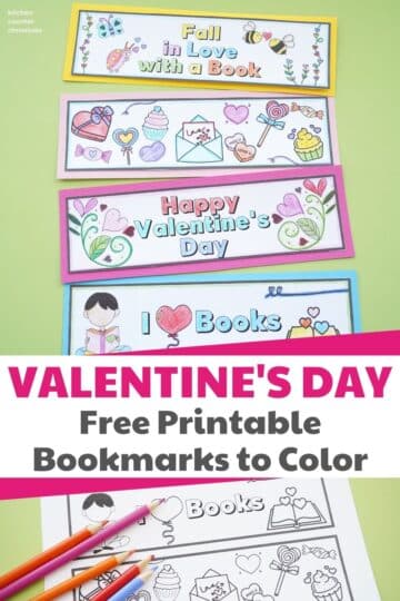 Cute Printable Valentine's Day Bookmarks to Colour