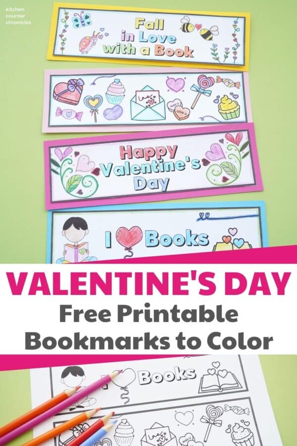 Cute Printable Valentine's Day Bookmarks to Colour