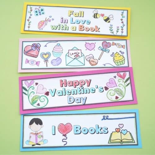 Cute Printable Valentine's Day Bookmarks to Colour