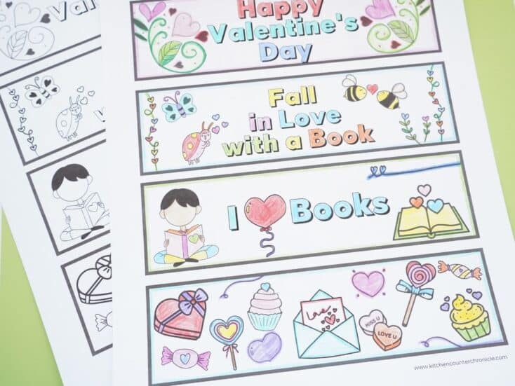 Cute Printable Valentine's Day Bookmarks to Colour