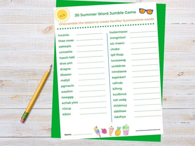Fun Printable Summer Word Games for Kids