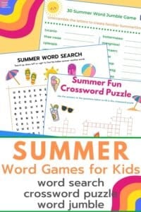 Fun Printable Summer Word Games for Kids