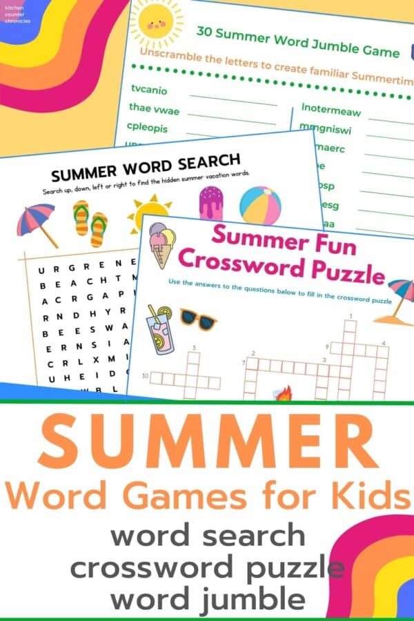 Fun Printable Summer Word Games for Kids