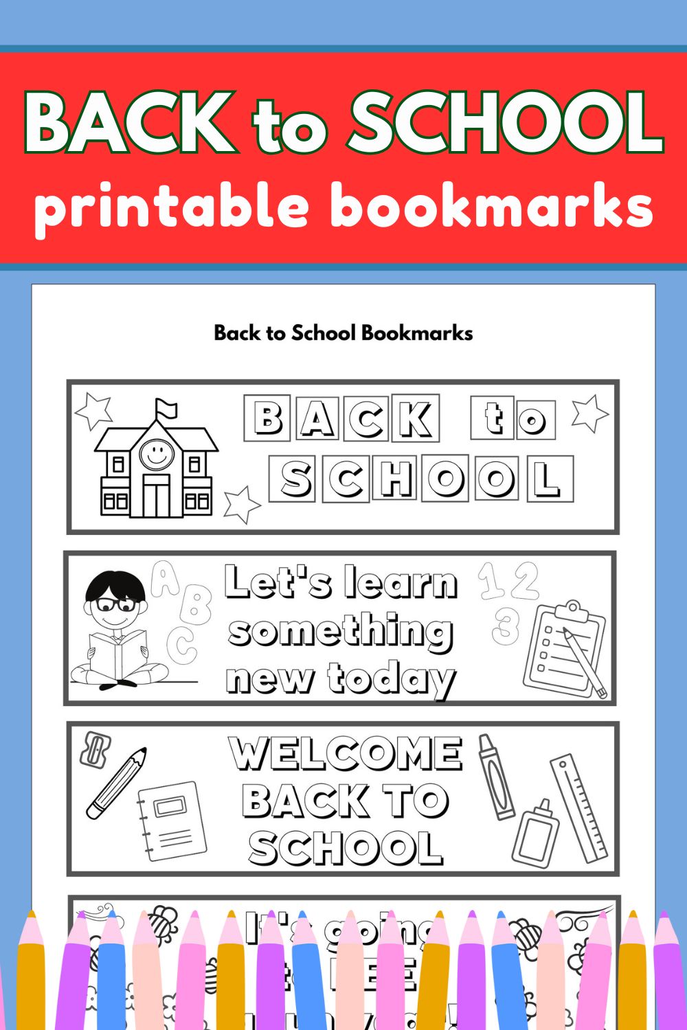 Welcome Back to School Coloring Bookmarks for Students