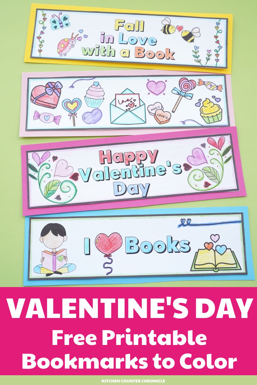 Cute Printable Valentine's Day Bookmarks to Colour