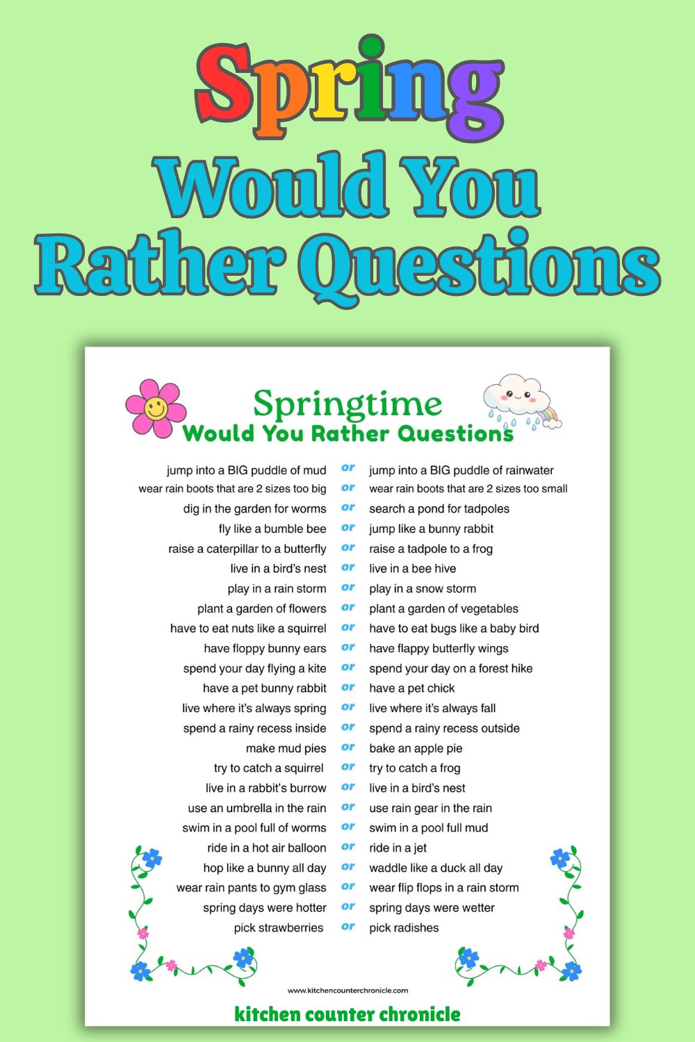 Funny Spring Would You Rather Questions for Kids