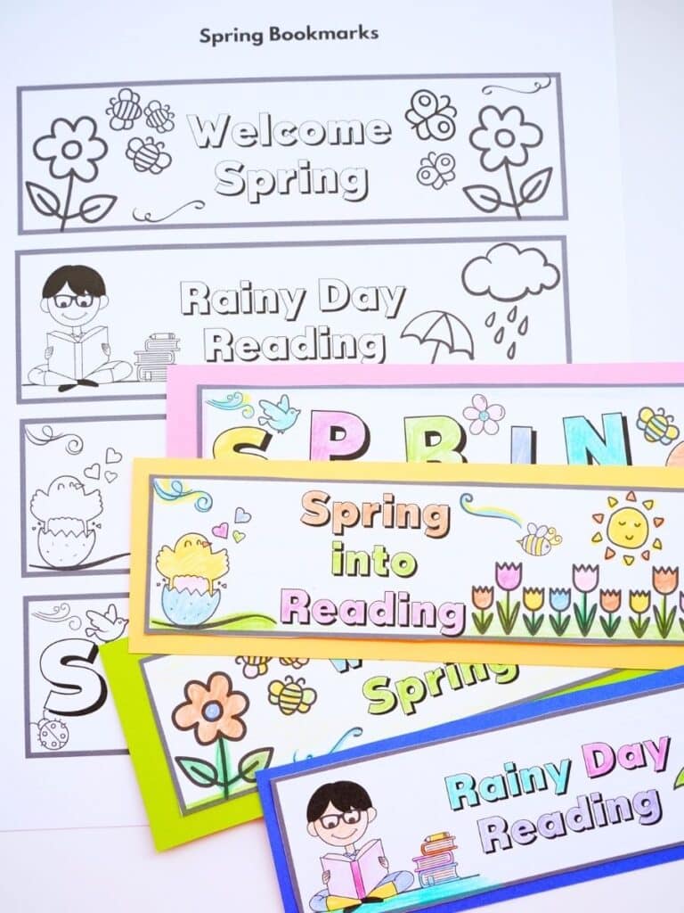Printable Spring Bookmarks to Color