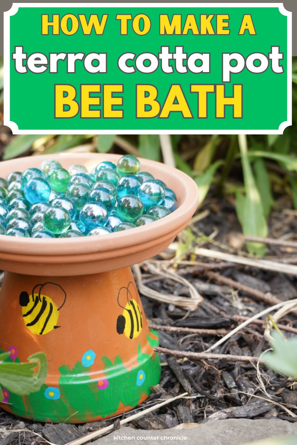 DIY Terracotta Pot Bee Bath with Marbles