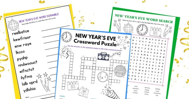 3 Printable New Years Word Games for Kids