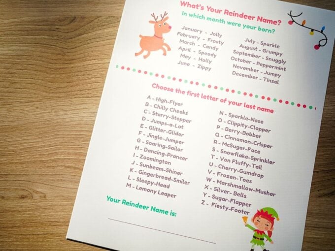 Printable What's Your Reindeer Name? Game